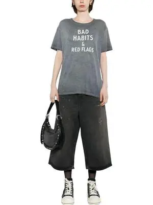 R13 Washed Effect Slogan Print T-shirt - Blue