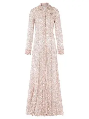 LA FUORI Lace Embellished Maxi Shirt Dress - Pink