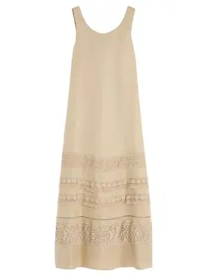 Max Mara Sleeveless Linen Maxi Dress With Trim Detail - Sand