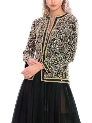 DINA MELWANI Crystal Embellished Bead-embroidered Jacket - Black