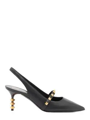 Valentino Garavani Rockstud Slingback Pumps With Sculptural Heel In Calfskin - Black