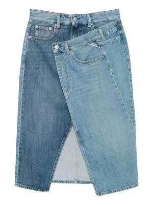REPLAY Asymmetric Wrap Denim Skirt - Blue
