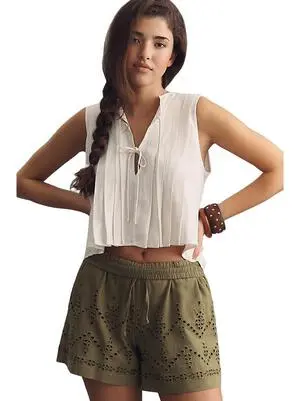 Maeve Cotton Linen Eyelet Shorts - Cardamom Seed