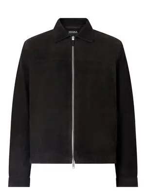 Zegna Suede Zip-up Blouson Jacket - Brown