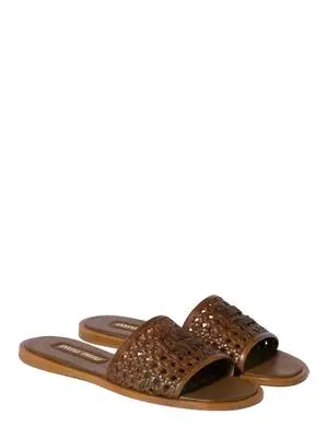 Miu Miu Woven Leather Slides - Brown