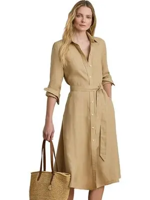 Ralph Lauren Belted Linen Shirtdress - Birch Tan