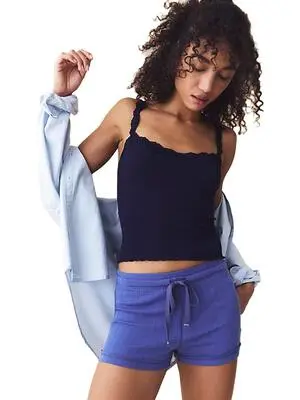 Free People End Game Pointelle Micro Shorts Blackbird Blue