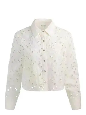 Alice + Olivia Broderie Anglaise Cropped Shirt - White