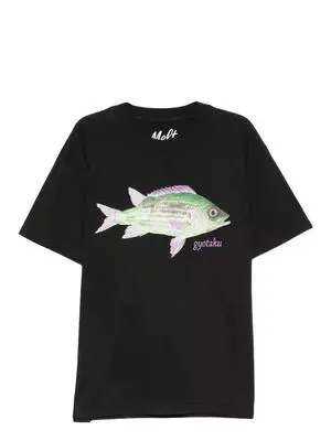 MELT Gyotaku-print Cotton T-shirt Black