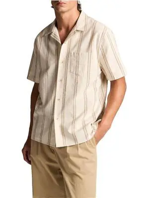 Vince Cove Stripe Cotton-hemp Cabana Shirt - White