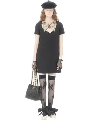 Valentino Garavani Crepe Couture Short Dress With Butterfly Embroidery - Black