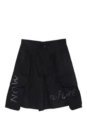Comme Des Garçons Navy Cargo Shorts With Slogan Print - Blue
