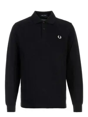 Fred Perry Long-sleeve Logo-embroidered Polo Shirt - Black