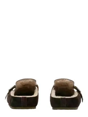 Burberry Check Shearling Urchin Clogs - Brown