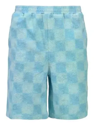 BREATH Checkerboard Pattern Terry Cloth Shorts - Blue