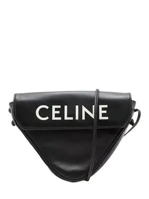 Celine Smooth Calfskin Logo Triangle Crossbody Bag - Black