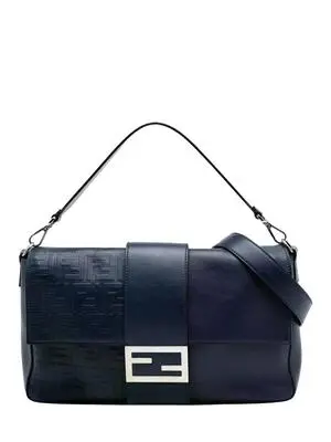 Fendi Fendi Zucca Embossed Leather Convertible Belt Baguette Satchel Blue