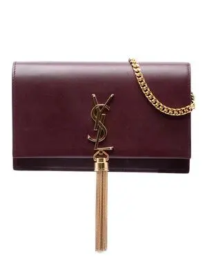 Saint Laurent Smooth Calfskin Monogram Kate Tassel Wallet On Chain - Red