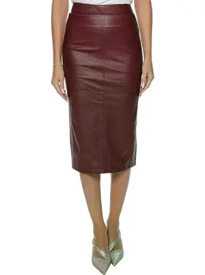 Armani Exchange Pebbled Leather Midi Skirt - Red