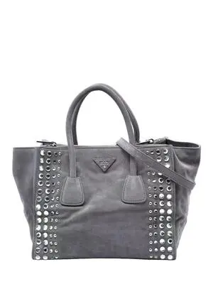 Prada Suede Embellished Twin Pocket Satchel - Grey