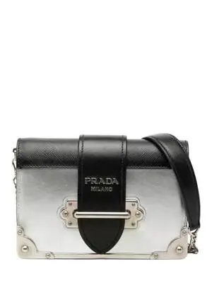 Prada Metallic Vitello Cahier Crossbody Bag - Black