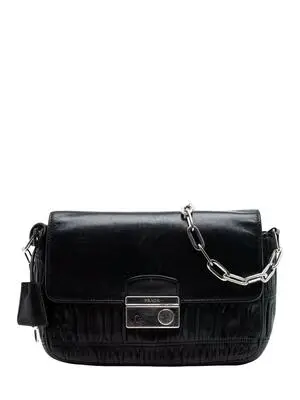 Prada Nappa Gaufre Sound Lock Shoulder Bag - Black