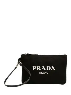 Prada Canapa Canvas Logo Wristlet Pouch - Black