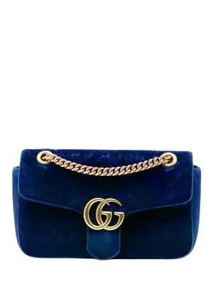 Gucci Gg Marmont Matelassé Velvet Shoulder Bag - Blue