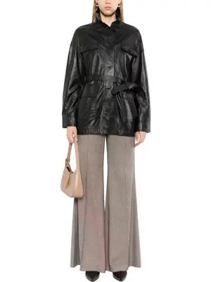 YVES SALOMON Lambskin High Neck Safari Jacket - Black
