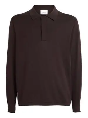 NN.07 Organic Cotton-silk Long Sleeve Polo Sweater - Brown