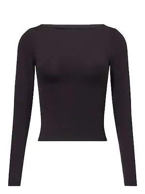 TALA Boat-neck Long-sleeve Stretch-jersey Top - Shadow Black