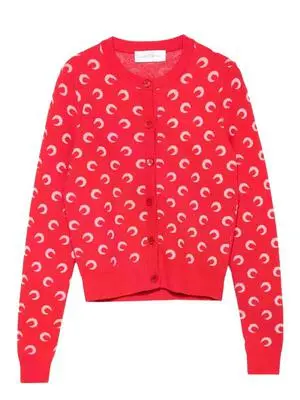 MARINE SERRE Moon Bouclé Cardigan - Red