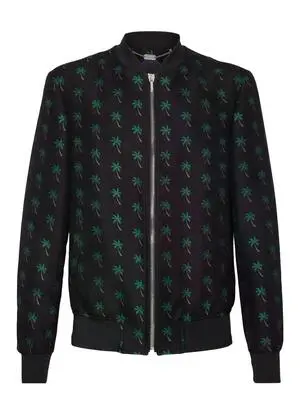 BILLIONAIRE Palm Embroidered Bomber Jacket - Black