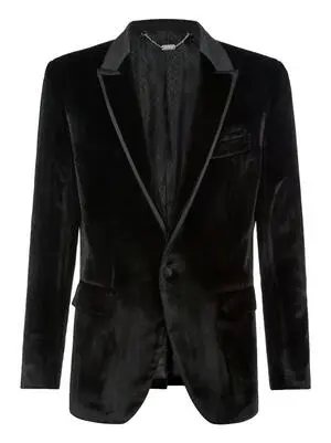 BILLIONAIRE Elegant Herringbone-pattern Velvet Blazer - Black