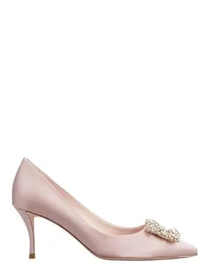 ROGER VIVIER Flower Strass Buckle Pumps In Satin - Pink