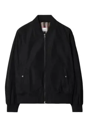 Burberry Bomber Jacket With Zip Closure And Silicone Patch - Black