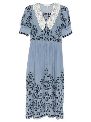 Sea Frances Floral-print Midi Dress With Lace Trim - Blue
