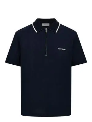 FERRAGAMO Cotton Polo Shirt With Zip Closure - New Navy Blue