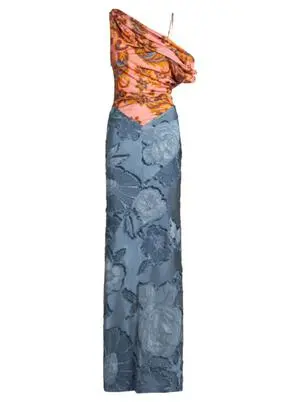 Etro Jersey And Jacquard One-shoulder Dress - Blue