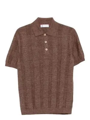 Brunello Cucinelli Ribbed Polo Knitted Sweater - Brown