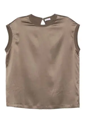 Brunello Cucinelli Brunello Cucinelli Sleeveless Crewneck Top With Ribbed Details Brown