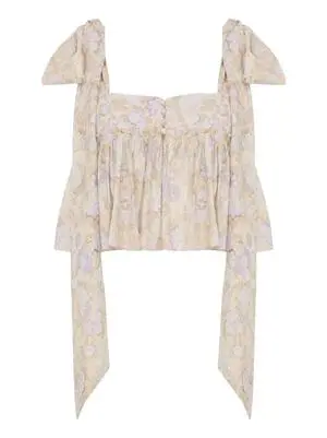 Chloé Printed Floral Tie Detail Crop Top - Multicolored Purple