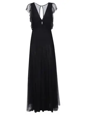 Elisabetta Franchi Tulle Evening Gown With Rhinestone Embellishment - Black