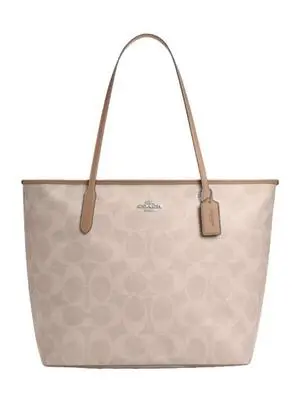 COACH Maxi Signature Canvas City Tote Bag - Silver/sand/taupe