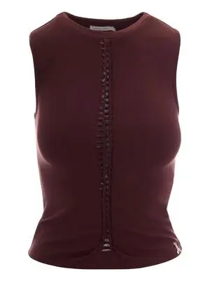 Patrizia Pepe Sleeveless Crew Neck Vest With Curved Hem And Lace Up Detailing - Black