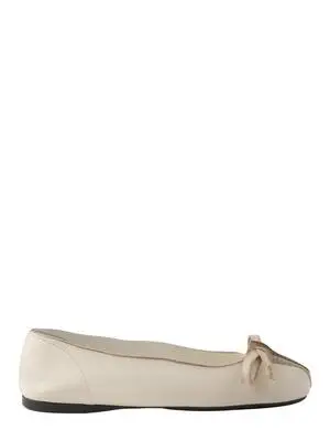 Prada Antiqued Bow-detailed Leather Ballerinas - Chalk White