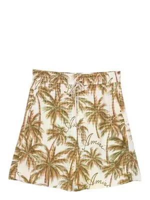 Amiri Logo Embroidered Palm Tree Print Shorts - Neutrals