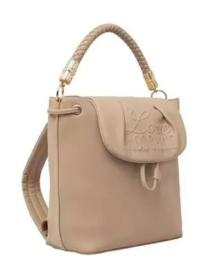 Moschino Logo-embossed Braided-handle Backpack - Neutrals