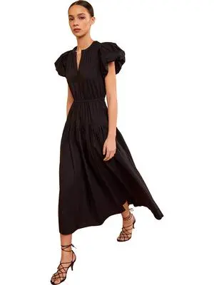 Ulla Johnson Marin Cotton Poplin Midi Dress - Noir