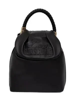 Moschino Logo-embossed Braided-handle Backpack - Black